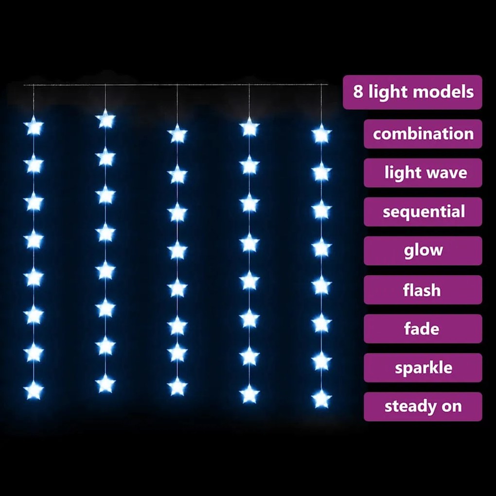 Světelný závěs hvězdičky 200 LED modré světlo 8 funkcí 328804
