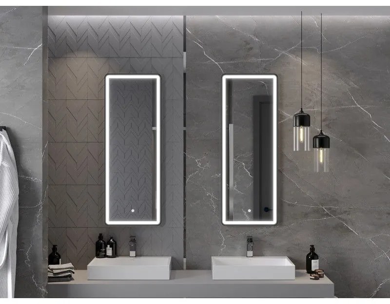 Mexen Coro, LED koupelnové zrcadlo s podsvícením a černým rámem 45x120 cm, 6000K, ochrana proti zamlžování, 9817-045-120-611-70