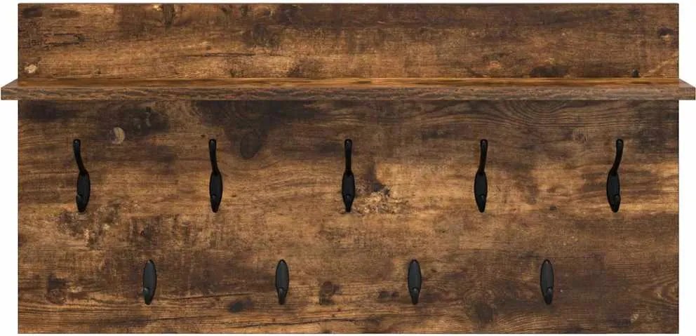 věšák, nástěnný, 1 prkno, háčky, kompozitní dřevo, 40x80x12 cm, kouřový dub, Dekorino TK20260018