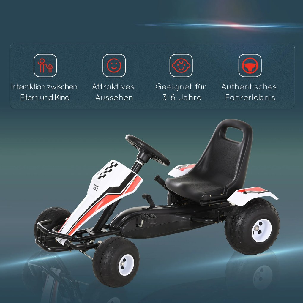 HOMCOM Motokára pro děti šlapací auto s pedály a brzdami 104x66x57cm z oceli pro děti od 3 do 8 let v bílé barvě