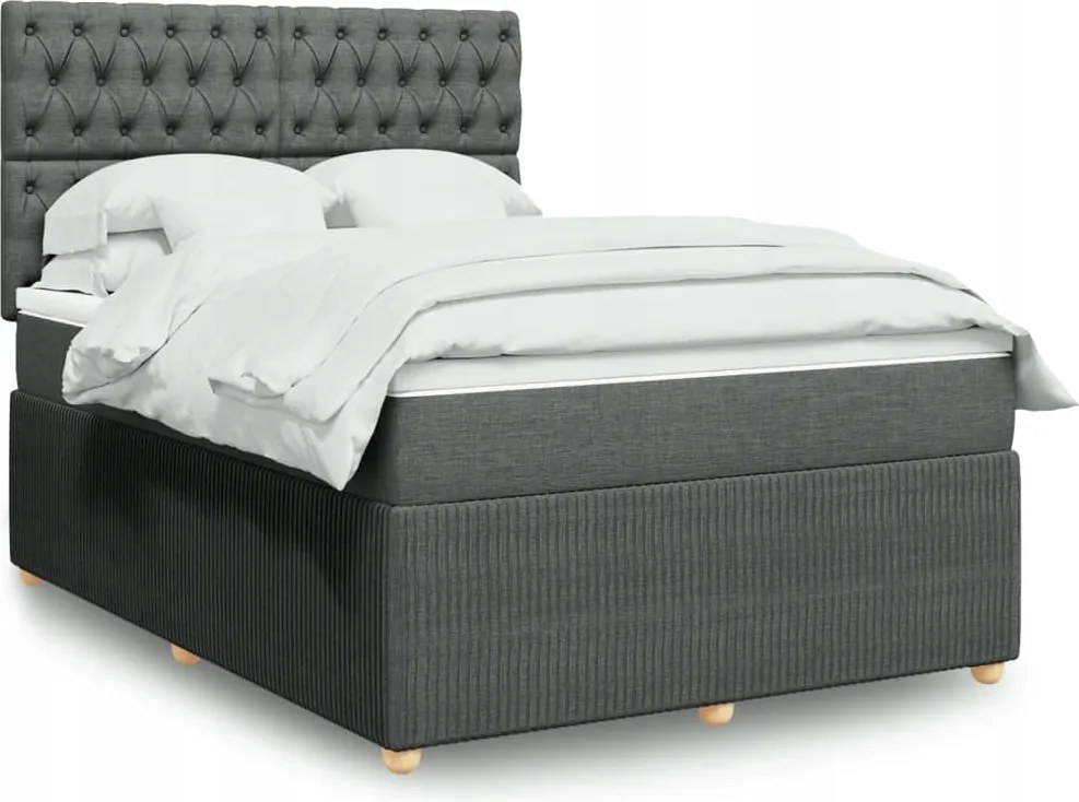 Box Spring Postel S Matrací Textil Tmavě Šedá Prošívaný design 140 x 190