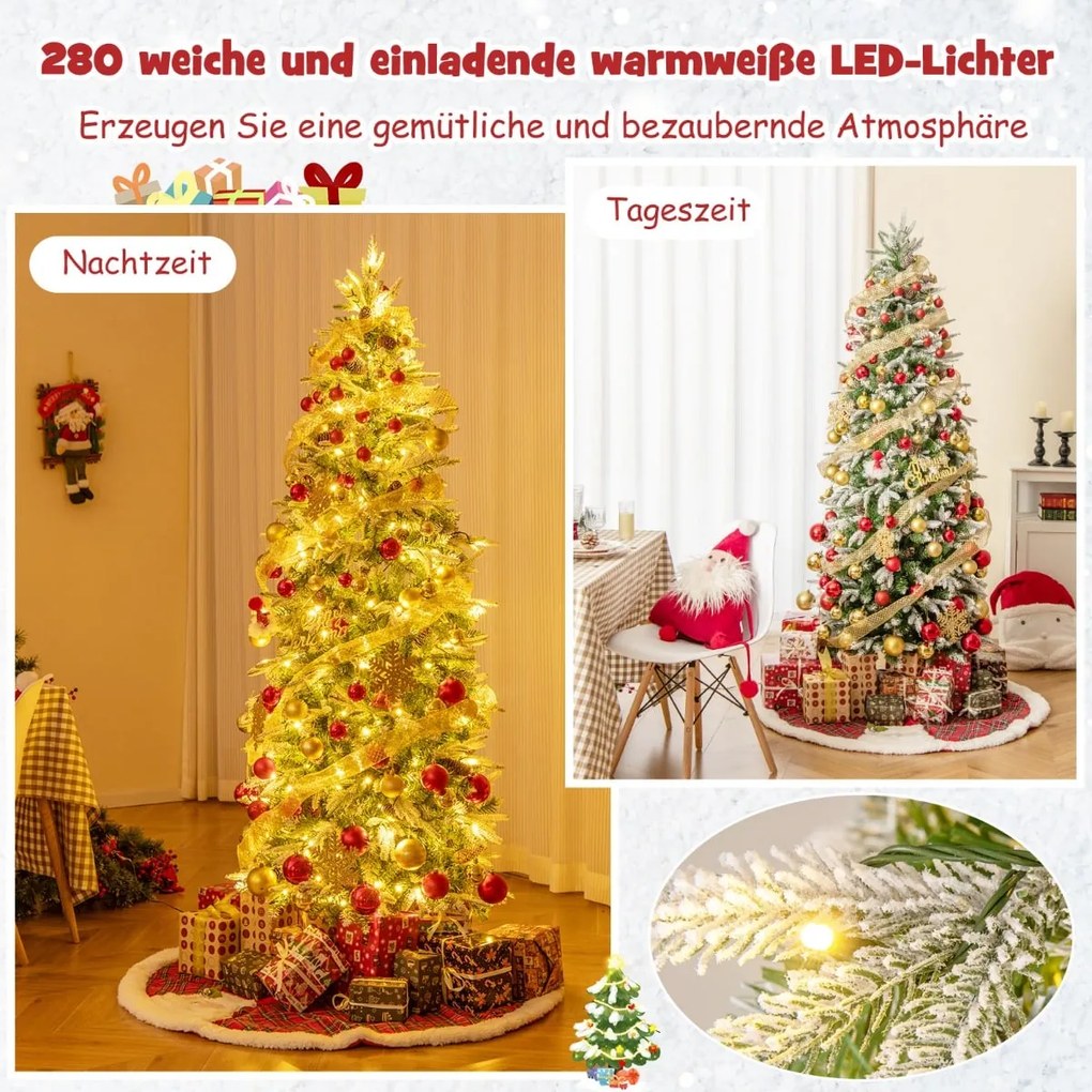 Costway 190 cm Umělý vánoční stromeček se světly a sněhem Umělý vánoční stromek