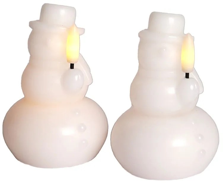 LED svíčka z pravého vosku na baterie, sněhulák, bílý, sada 2 ks, ø 7 × 10 cm, CR2032
