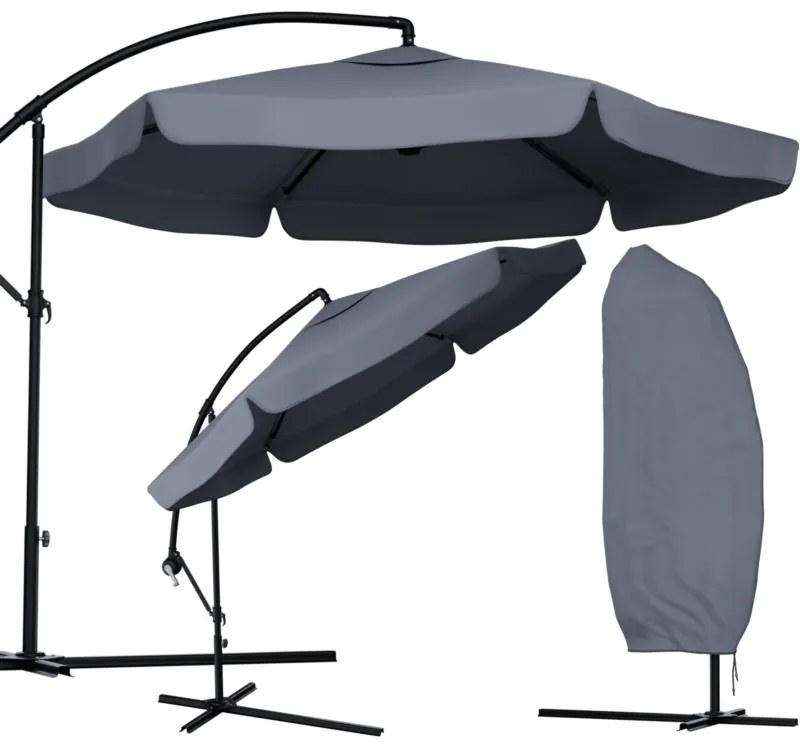Zahradní skládací slunečník LEVI 300 cm, šedý + obal zdarma