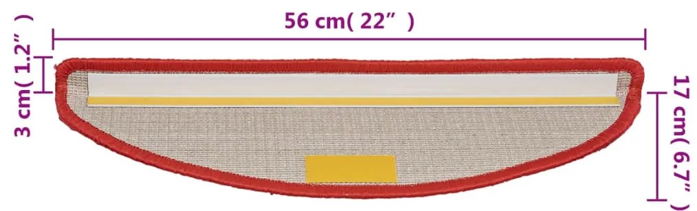 vidaXL Marketos Schodové rohože 15 ks 56 x 17 x 3 cm červené, půlkulaté