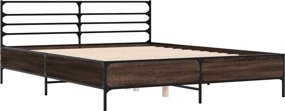 Rám postele hnědý dub 150 x 200 cm kompozitní dřevo a kov 3280051