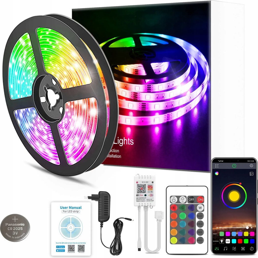 Led pásek 7,5M Rgb 5050 WiFi Dálkový Ovladač Aplikace Tuya Hudba Set 12V 30led/m