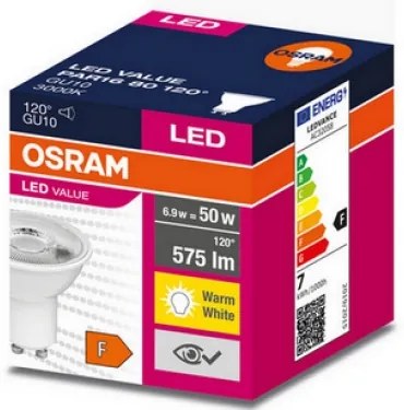 LED žárovka GU10 PAR16 OSRAM VALUE 6,9W (50W) teplá bílá (3000K), reflektor 120°