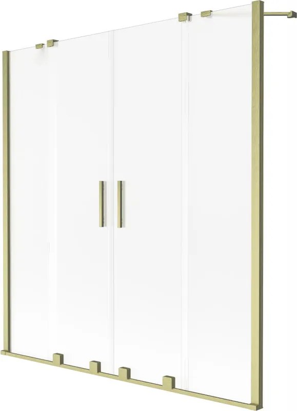 Mexen Velar Duo, 2-křídlová posuvná vanová zástěna 150 x 150 cm, 8mm sklo námraza, zlatá matná, 896-150-000-32-55