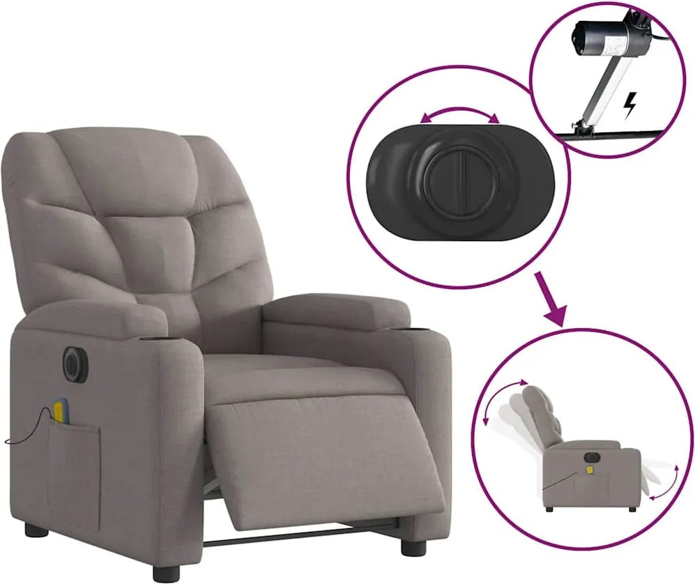 Elektrické masážní polohovací křeslo taupe textil 3204592