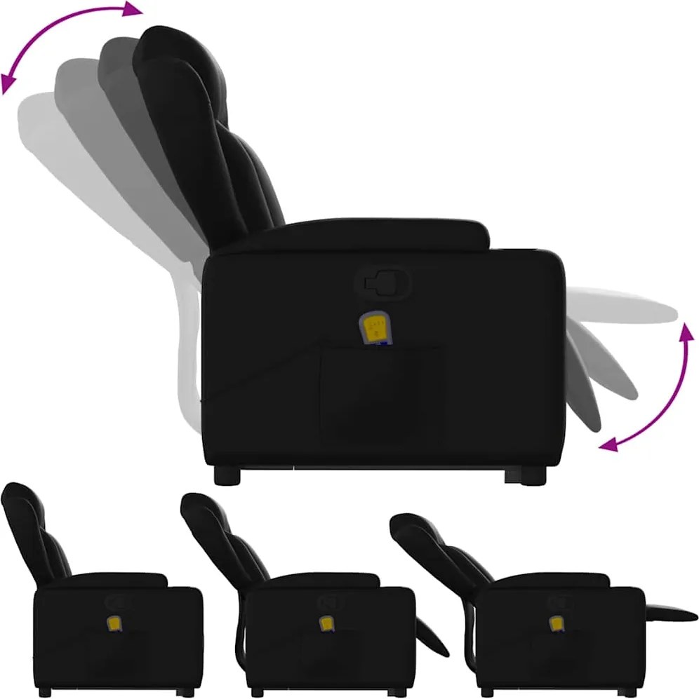 Zvedací masážní polohovací křeslo černé umělá kůže 3204551