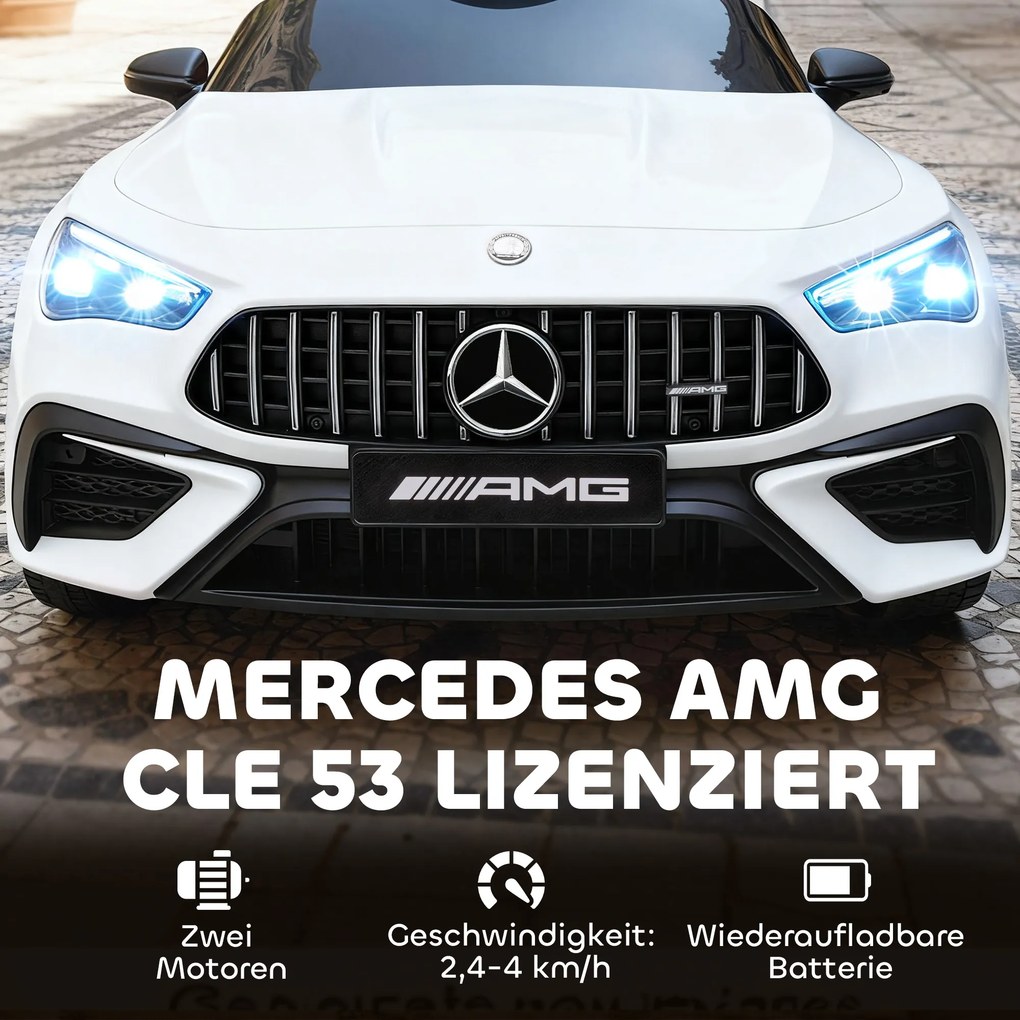 AIYAPLAY Dětské elektrické auto, design Mercedes, 12V motory, dálkové ovládání, LED světla, hudba, pro děti 3-6 let, bílé