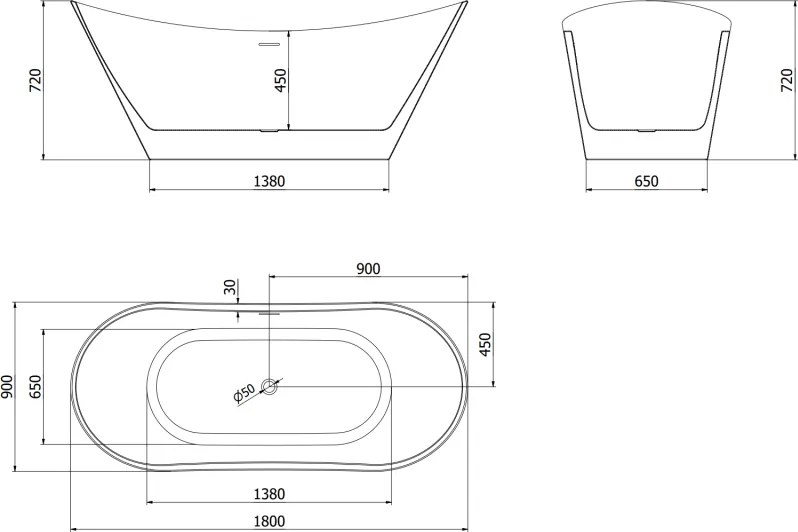 Mexen Montana, volně stojící vana 180 x 90 cm, bílá-černá, růžové zlato přepad, 52011809075-60
