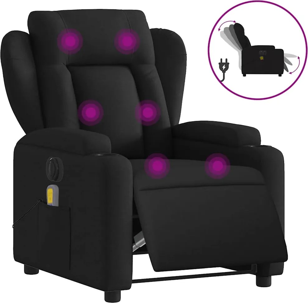 Elektrické masážní polohovací křeslo černé textil 3204472