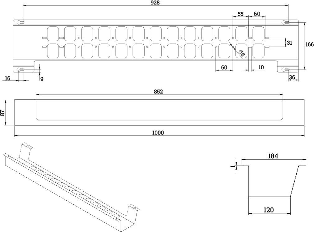 In-Design Držák kabelů a zásuvek pod stůl BOXIT V bílý Šířka držáku kabelu: 1000 mm