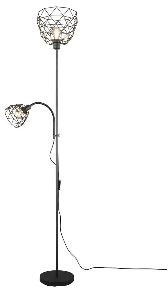 Černá stojací lampa s kovovým stínidlem (výška 180 cm) Haval – Trio