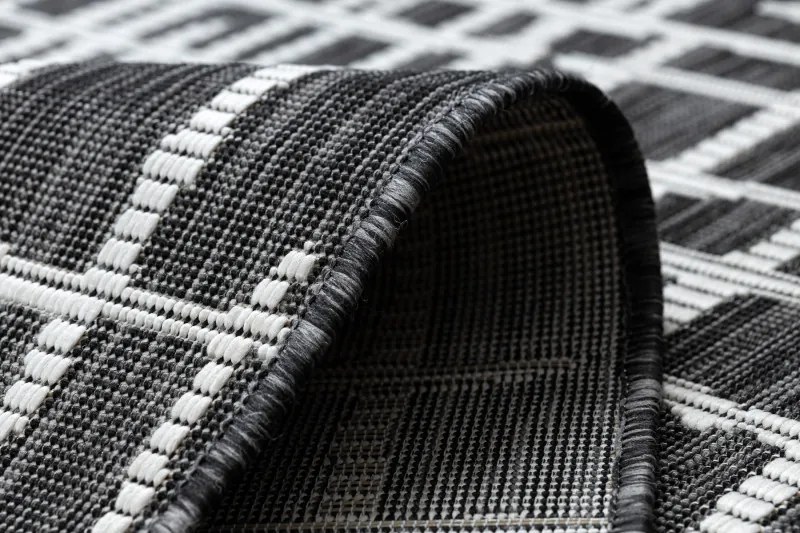Dywany Łuszczów, Kusový koberec Sion Sisal Trellis 22144 black/ecru – na ven i na doma, 140x190, šedá, chodba / předsíň