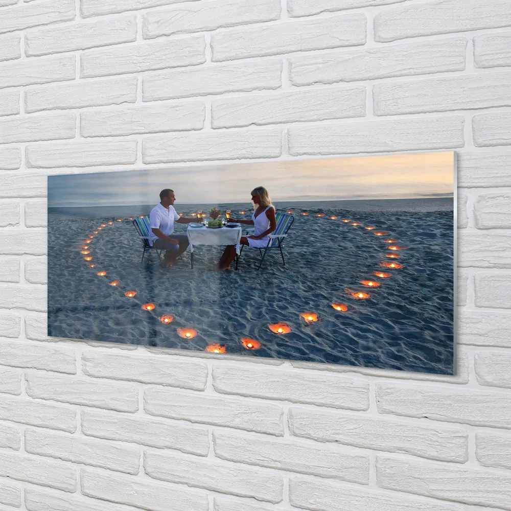 akrylový obraz Srdce s pár svíček moře 120x60 cm
