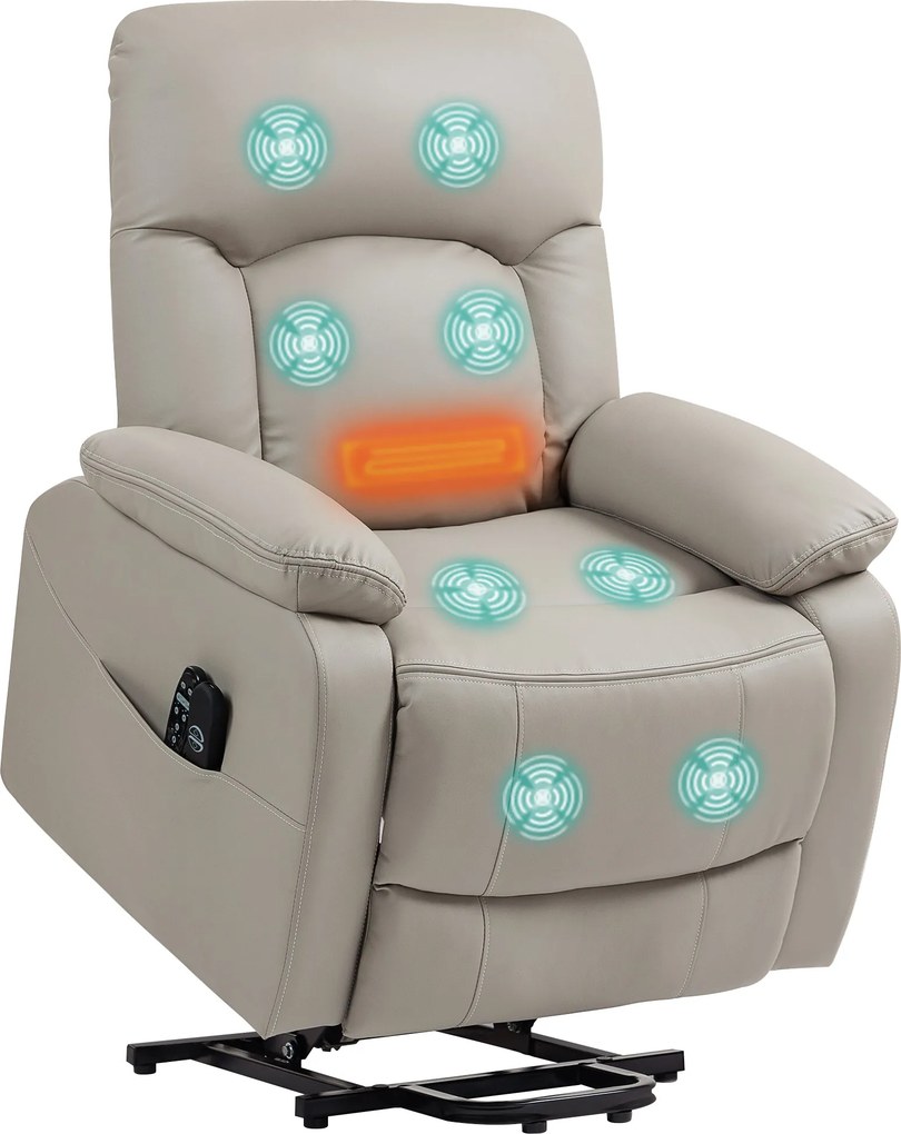HOMCOM elektrické křeslo pro vstávání, elektrické relaxační křeslo s masážní a vyhřívací funkcí, 89 x 94,5 x 103 cm, šedá