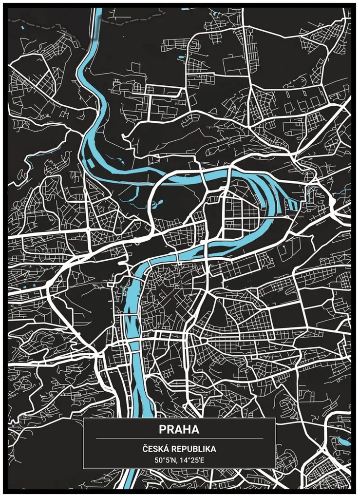 Plakát Mapa vašeho města Rozměr plakátu: 30 x 40 cm, Barevná varianta: Černá