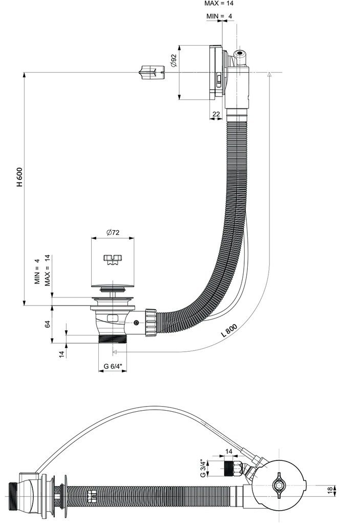 Polysan Vanová souprava s napouštěním bovden délka 800 mm zátka 72 mm chrom 71853