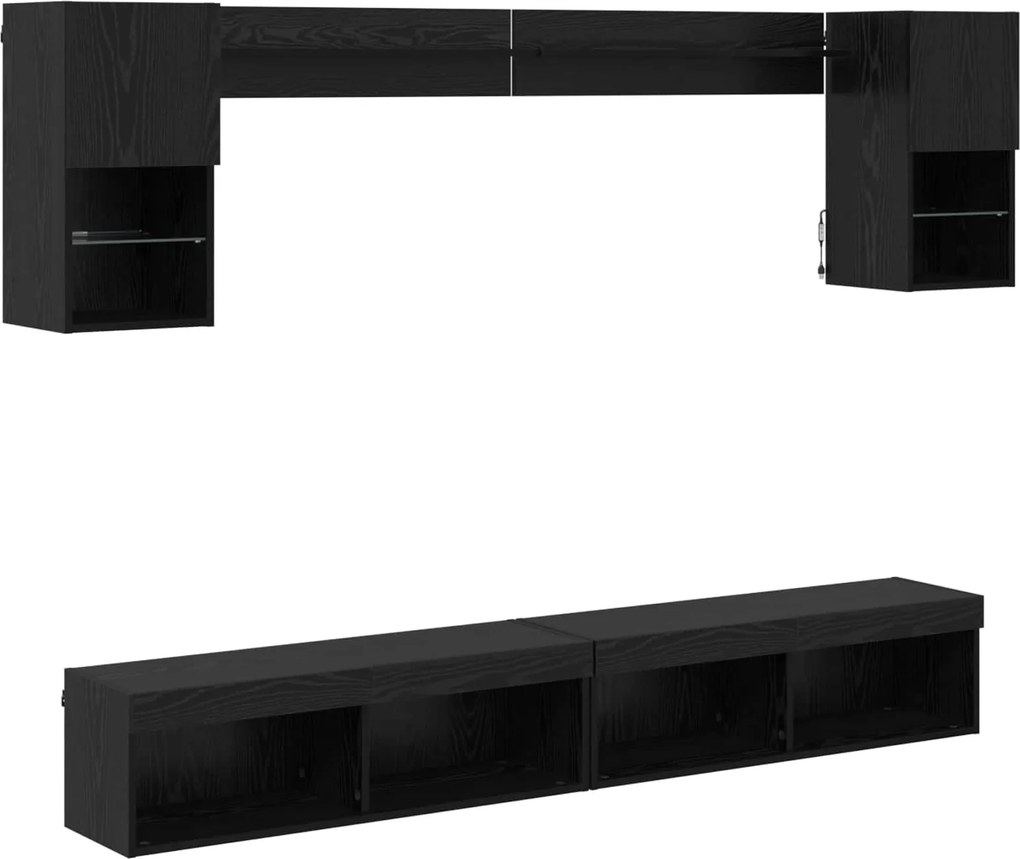 TV nástěnné jednotky s LED 6 ks Černý dub Kompozitní dřevo 3402957