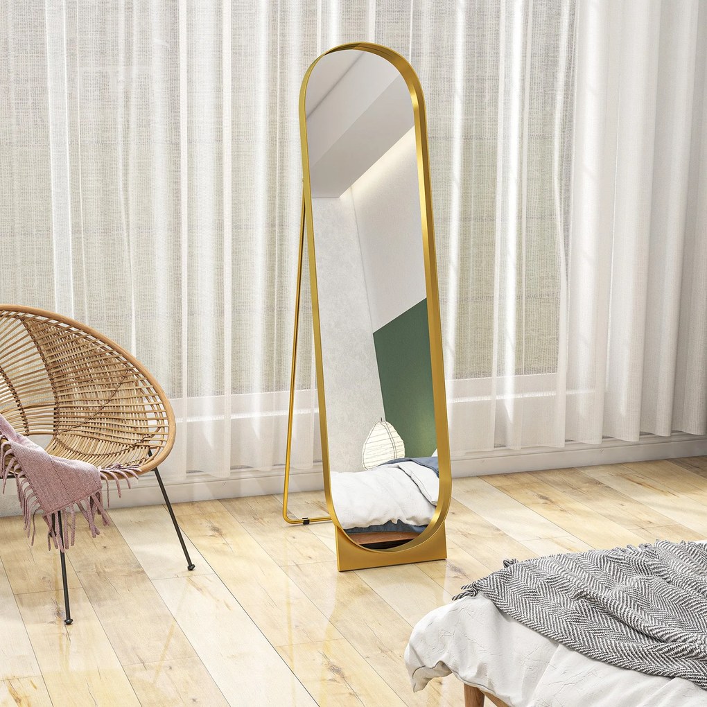 HOMCOM Zrcadlo s obloukovým rámem 40 x 160 cm, velké zrcadlo s kovovým rámem a ochrannou fólií, stojící nebo opřené o zeď, do ložnice, obývacího pokoj