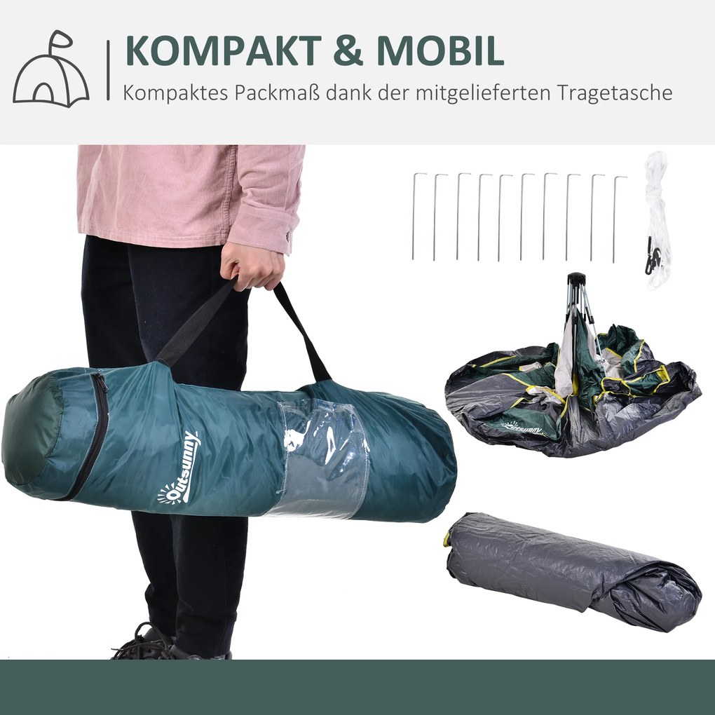 Outsunny kopulový stan pro 3 osoby polyester zelený 205x195x135cm kolíky | Aosom