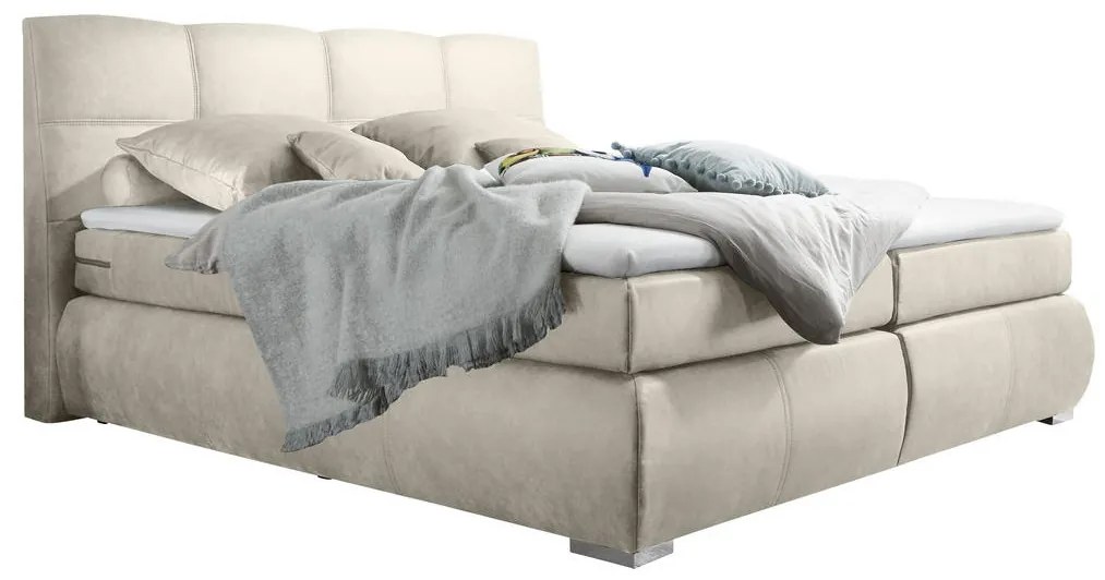 XXXLutz POSTEL BOXSPRING, 180/200 cm, textil, krémová Carryhome - Postele s úložným prostorem