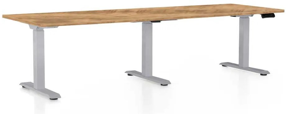 Výškově nastavitelný stůl OfficeTech Long, 240 x 80 cm, šedá podnož, dub zlatý