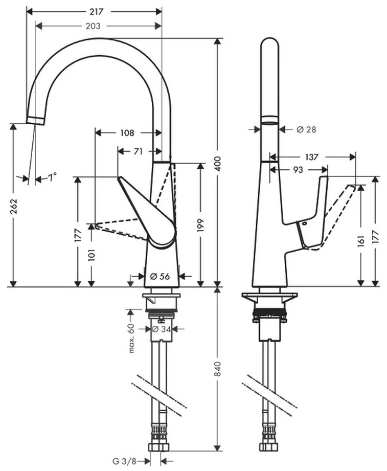 Hansgrohe Talis M51 - Páková kuchyňská baterie 260, Eco, 1jet, chrom 72816000