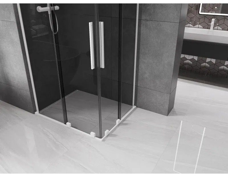 Mexen Velar L Duo, sprchový kout s posuvnými dveřmi 100 x 90 cm, 8mm šedé sklo, bílá matná, 871-100-090-02-43-20