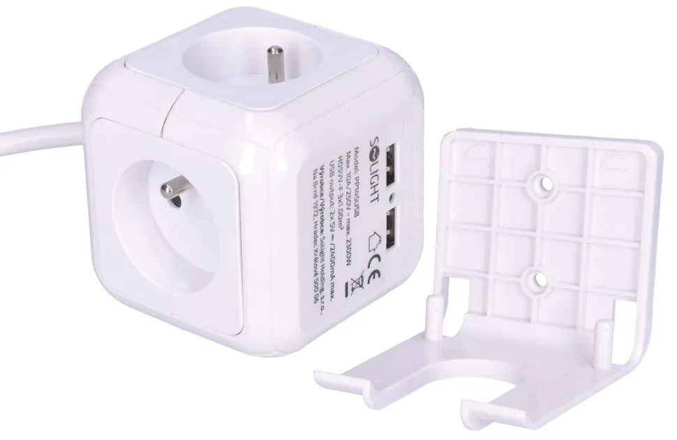 Kostka se zásuvkami s USB 4Z - 2m, bílá