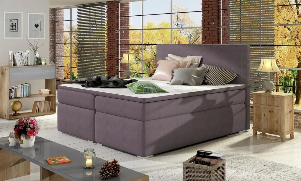 ZETKA DIVALO 200x200 moderní boxspring postel s úložným prostorem fialová 200 x 126 x 205 cm