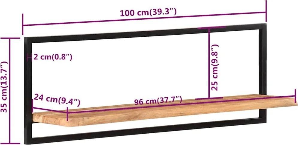 Nástěnné police 2 ks 100 x 24 x 35 cm masivní akácie a ocel 338457