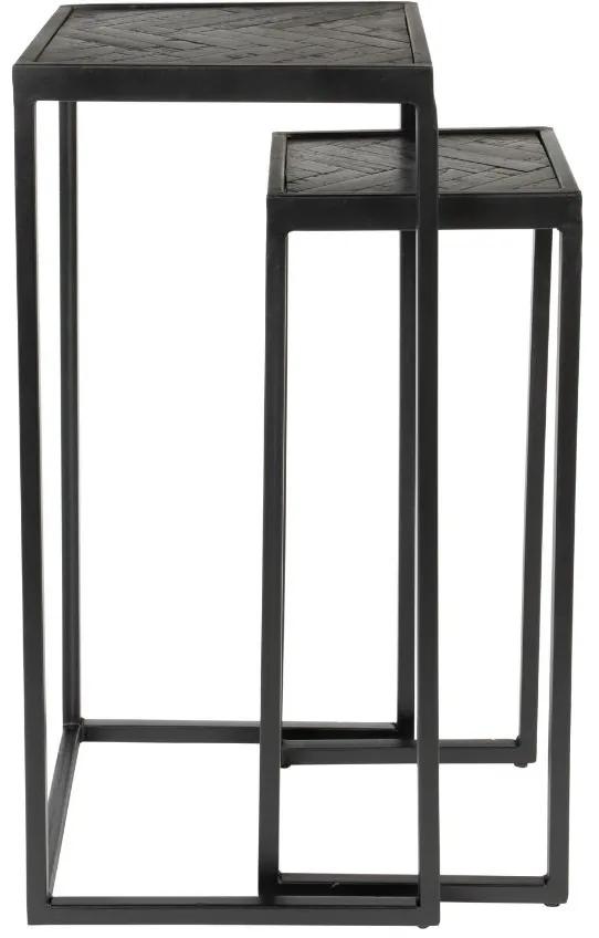 White Label Set dvou černých teakových odkládacích stolků WLL PARKER 23/30 x 23/30 cm