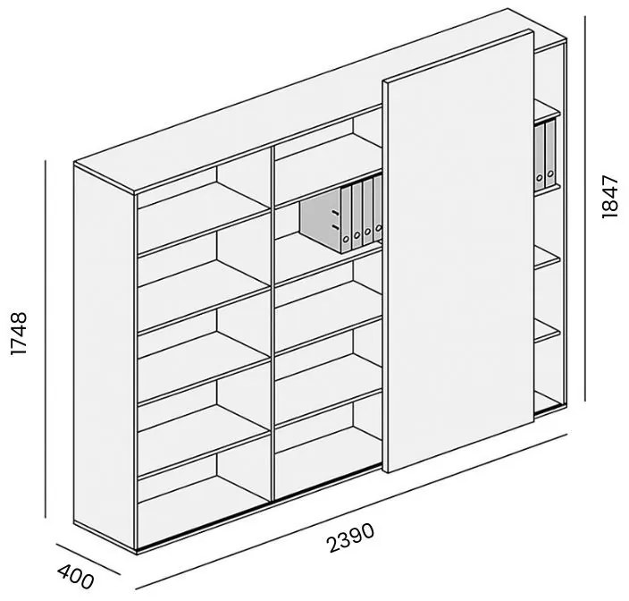 PLAN Skříň vysoká otevřená dlouhá BLOCK Wood, 2390 x 400 x 1748, grafitová