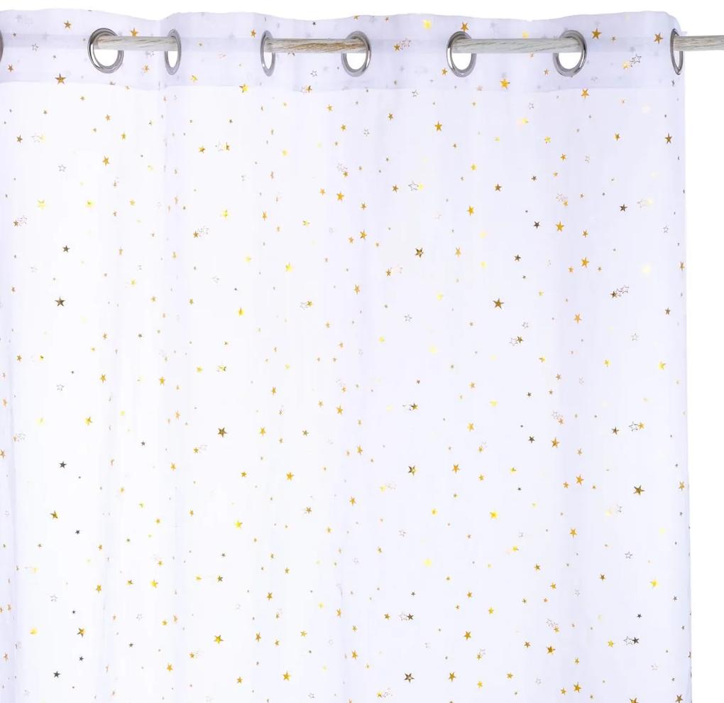 Závěs na okna, bílý závěs, dekorační závěs, motiv zlaté hvězdy - 140 x 250  cm, barva bílá | BIANO