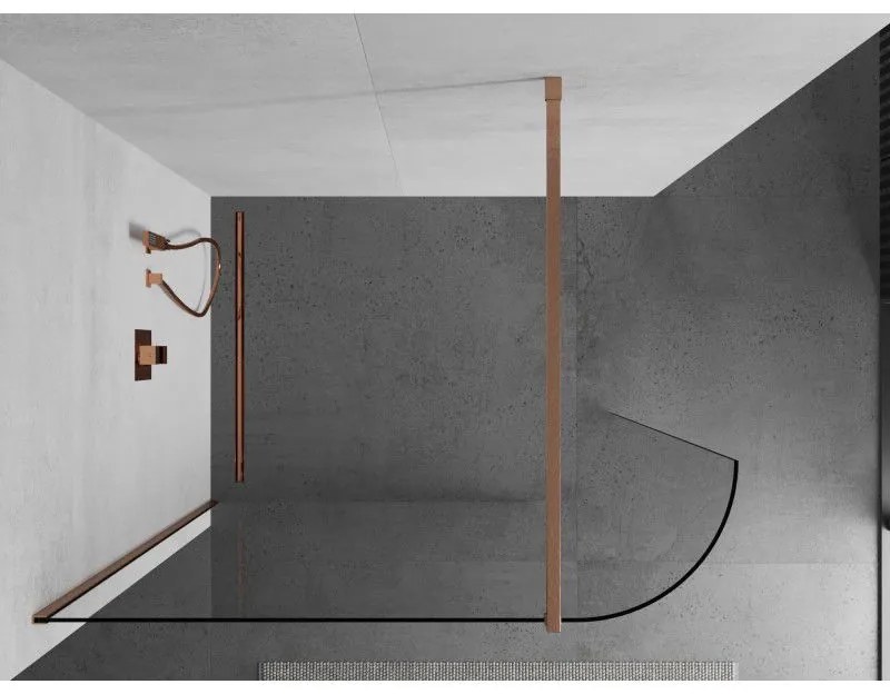 Mexen Kioto, sprchová zástěna Walk-In 100 x 200 cm, 8mm čiré sklo, měděný matný profil, 800-100-101-65-06