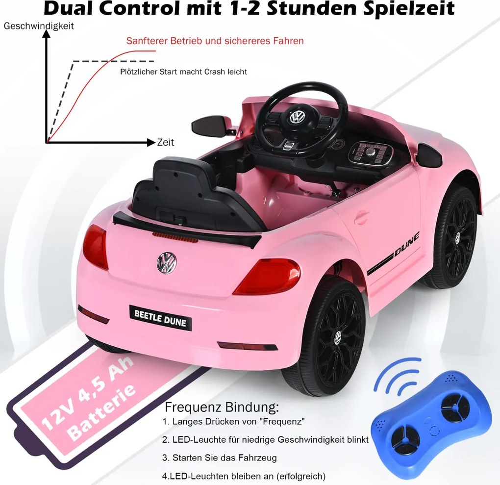 Costway VW Beetle dětské auto s hudbou a 2 režimy svícení včetně 2,4 G dálkového