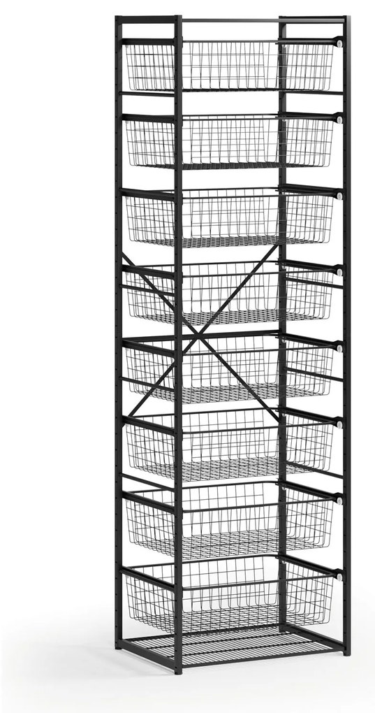 Otevřený košový regál, 8x koš, TYP VII, 600 x 460 x 2020 mm, černá