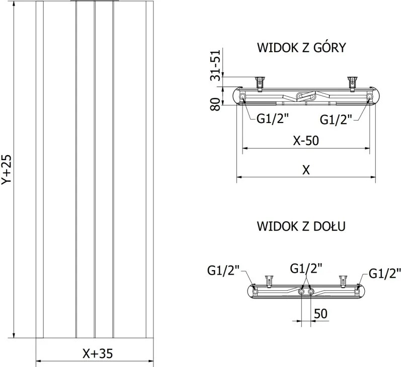 Mexen VR20SL Line deskový radiátor 1800 x 600 mm, dolní centrální připojení, 1308 W, antracit - W6-180-060-66