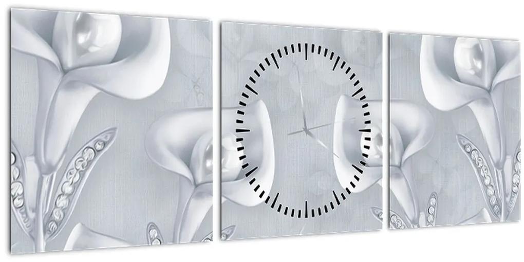 Obraz - Perlové květy (s hodinami) (90x30 cm)