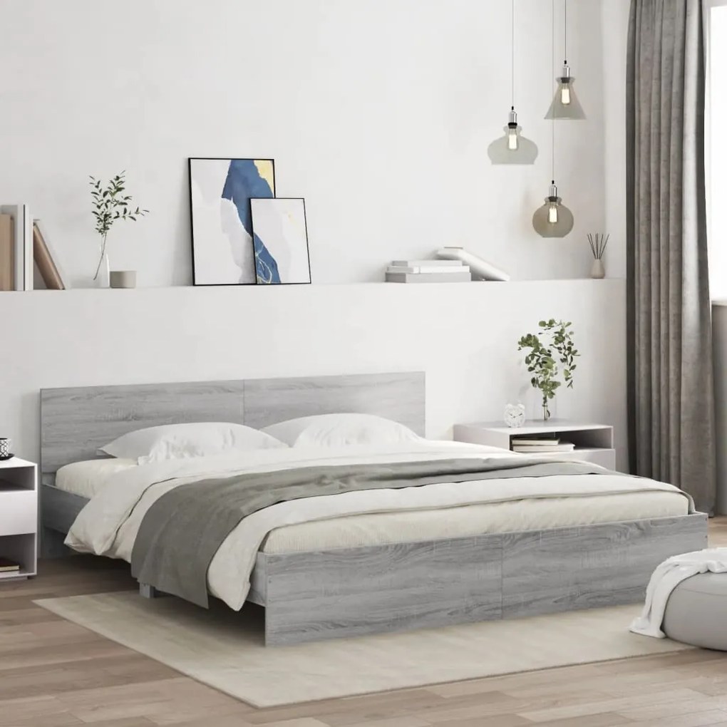 Rám postele s čelem a LED osvětlením šedý sonoma 180 x 200 cm 3207593