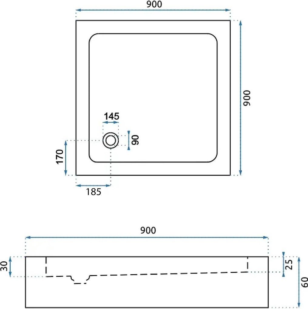 Čtvercová akrylátová sprchová vanička REA SAVOY 90x90 cm černá, krytka - kartáčovaná měď