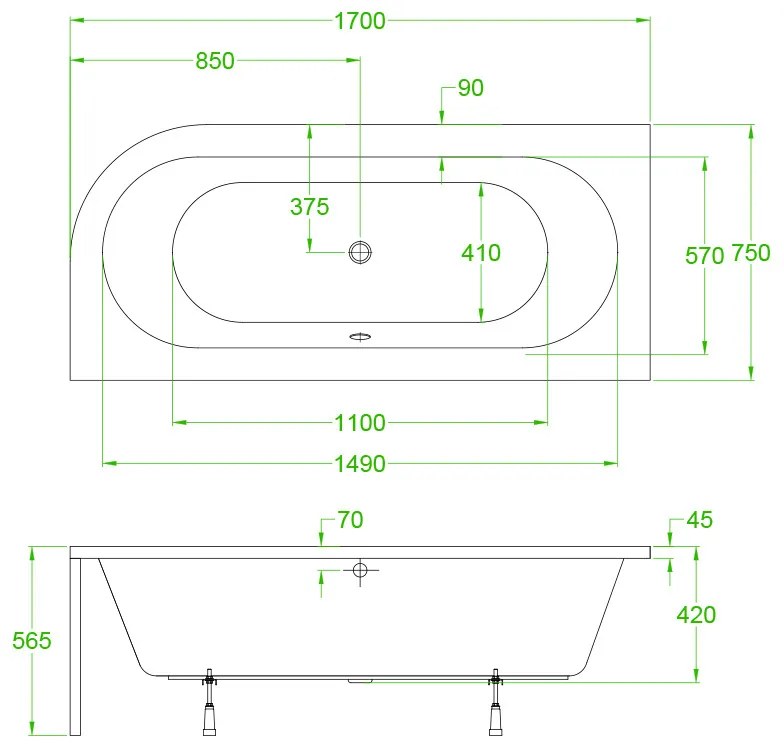 BPS-koupelny Akrylátová asymetrická vana s krycím panelem HYD-EBI170L 170x75 cm LEVÁ, bílá