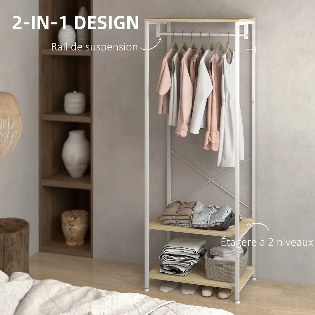 HOMCOM Stojan na kabáty se shelfinem na boty - Vstupní nábytek ve stylu industriálního designu 60Š x 40H x 167,5V cm s jemným vzhledem světlého dřeva…