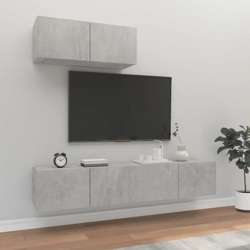3dílný set TV skříněk betonově šedý kompozitní dřevo 3114473