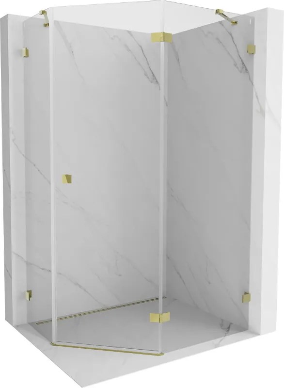 Mexen Lunar, výklopný pětiúhelníkový sprchový kout pravý 90 x 80 cm, 8mm čiré sklo, zlatý profil, 831-090P-080L-50-00-P