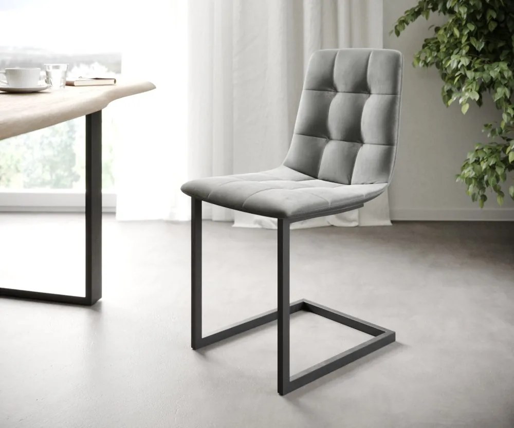 Sada 4 jídelních židlí Caro-Adesso Light Grey Velvet Cantilever Chair